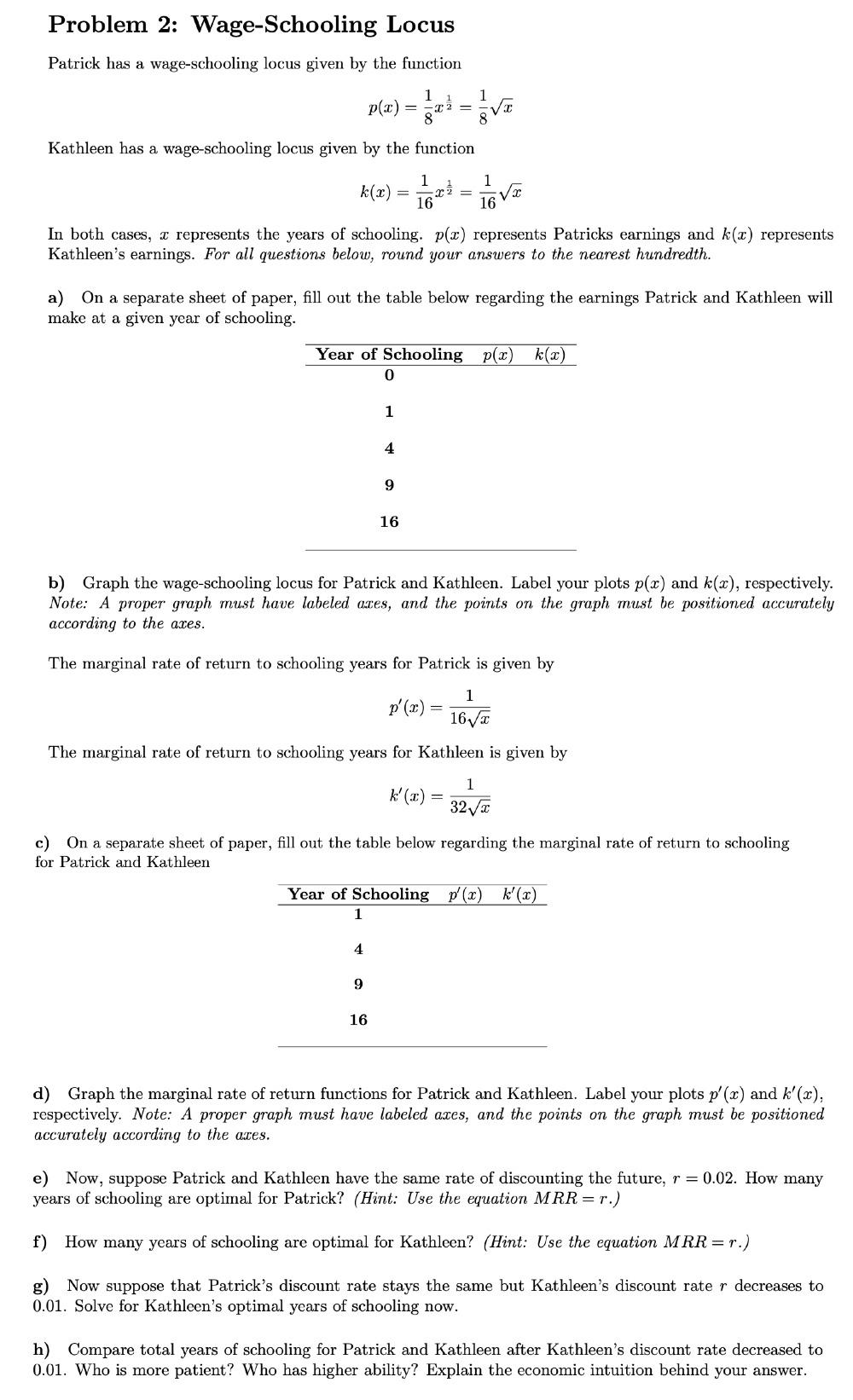 Problem 2: Wage-Schooling Locus Patrick has a | Chegg.com