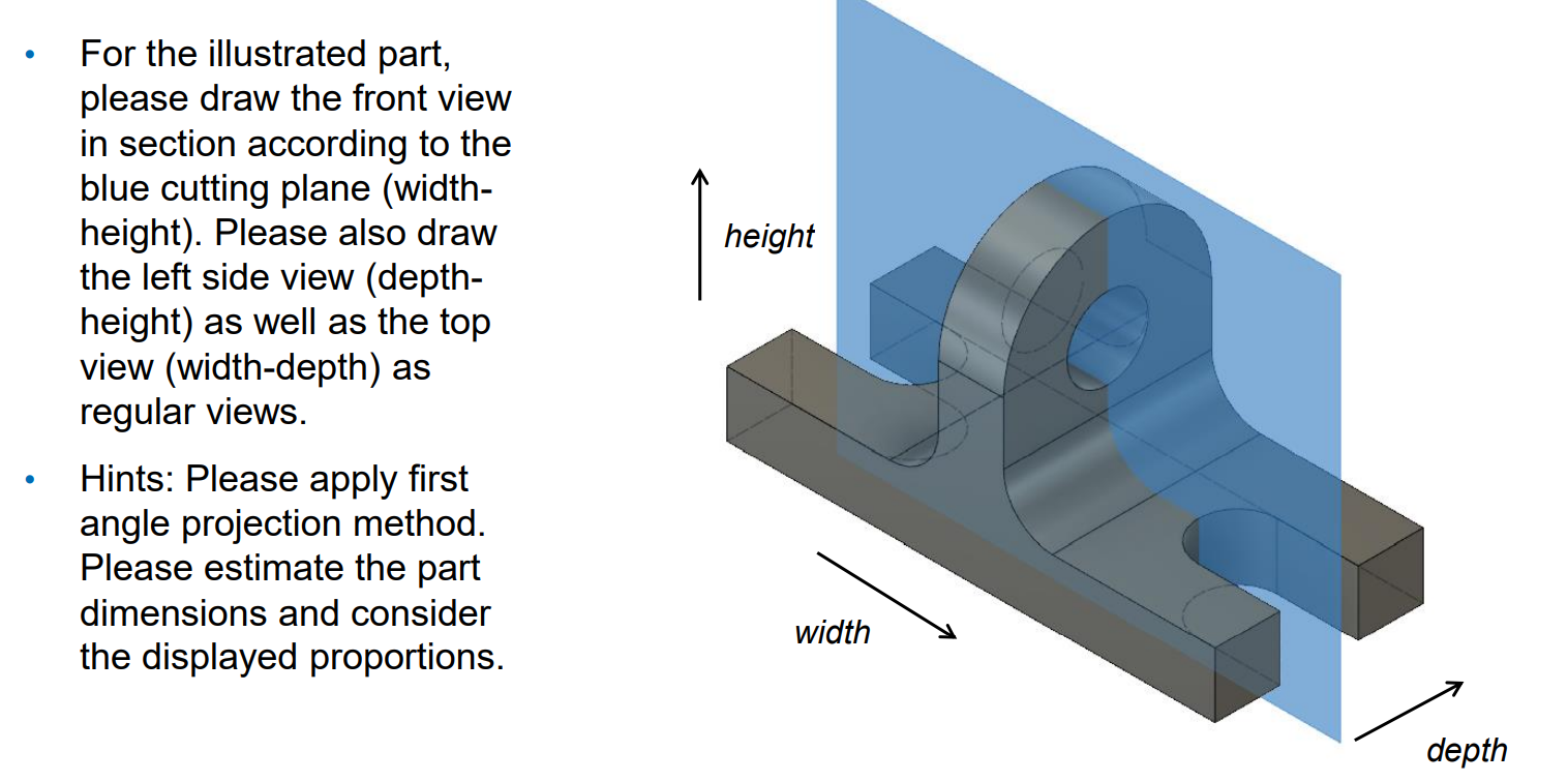 Solved height For the illustrated part, please draw the | Chegg.com