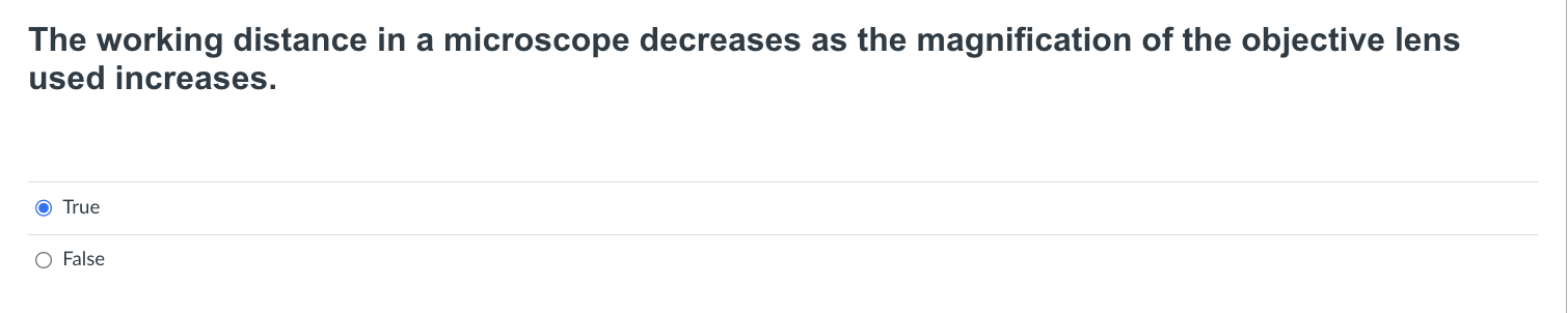 Solved The working distance in a microscope decreases as the | Chegg.com