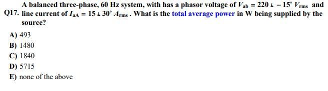 Solved A balanced three-phase, 60 Hz system, with has a | Chegg.com