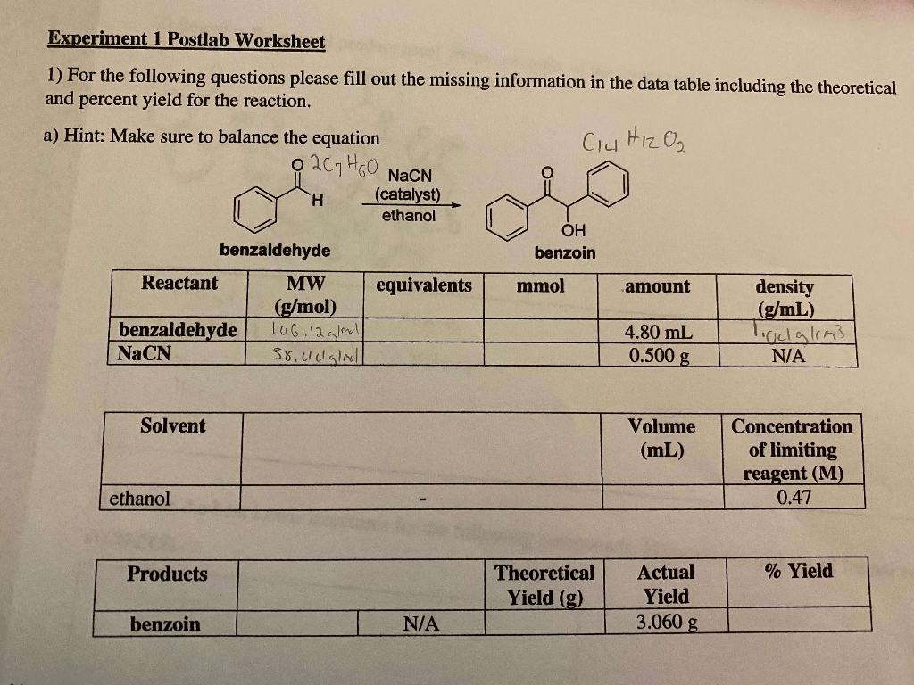 Solved Experiment 1 Postlab Worksheet 1) For the following | Chegg.com