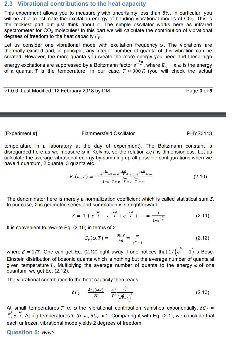 Solved 2.3 Vibrational contributions to the heat capacity | Chegg.com