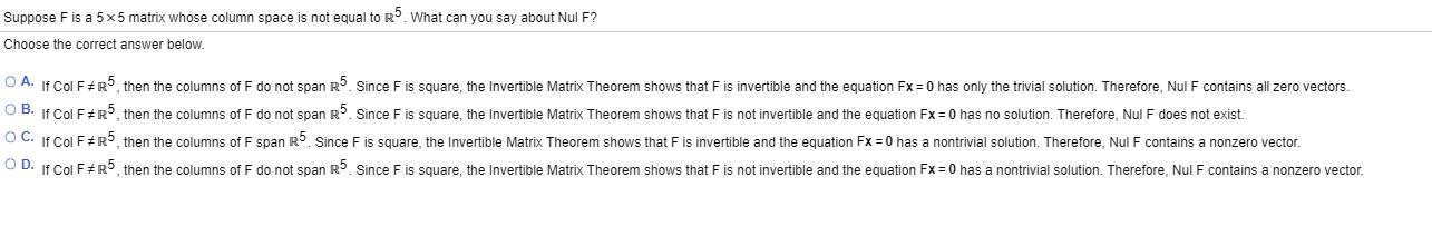 Solved Suppose F Is A 5x5 Matrix Whose Column Space Is Not