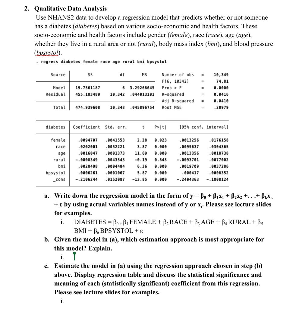 Solved 2. Qualitative Data Analysis Use NHANS2 data to | Chegg.com