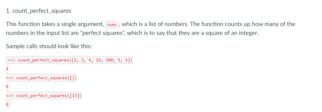 Solved 1. count_perfect_squares This function takes a single | Chegg.com
