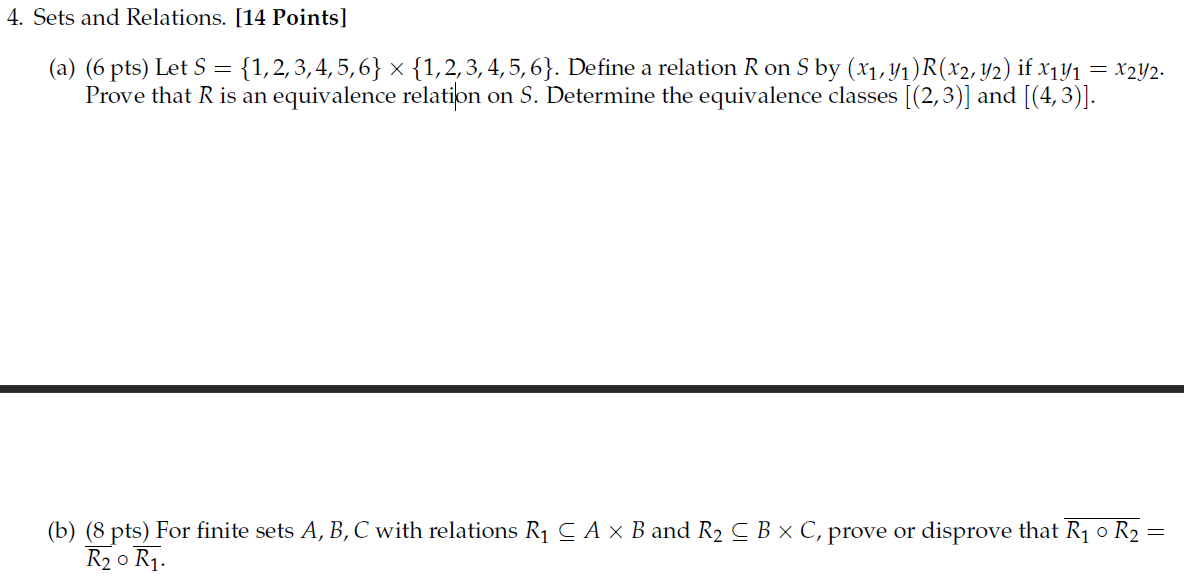 Solved (a) (6 pts) Let S={1,2,3,4,5,6}×{1,2,3,4,5,6}. Define | Chegg.com