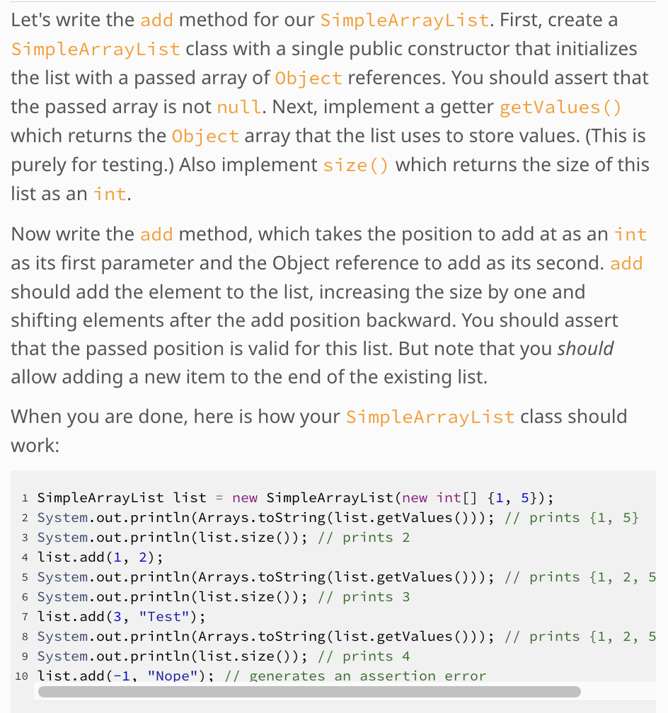 Solved Let's write the add method for our SimpleArrayList. | Chegg.com