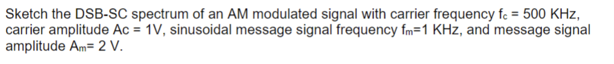 Solved Sketch The Dsb Sc Spectrum Of An Am Modulated Signal