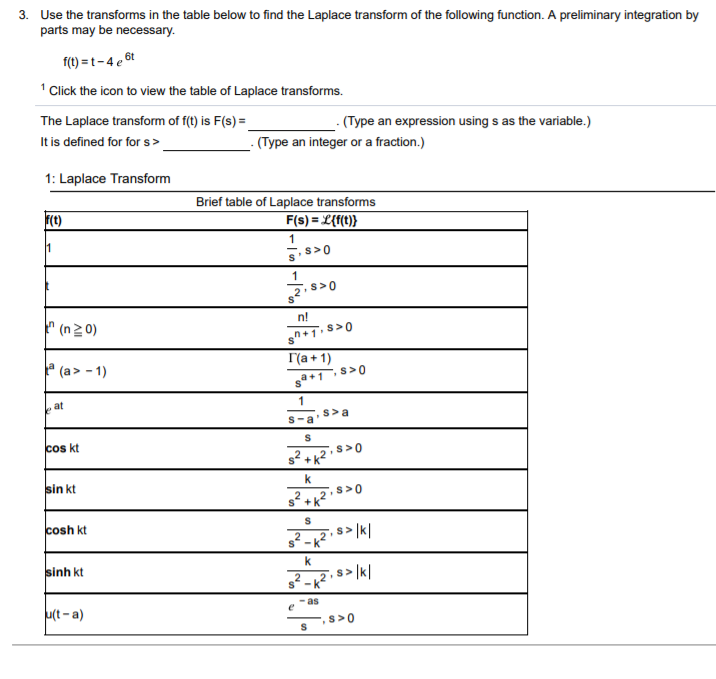Solved 3. Use the transforms in the table below to find the | Chegg.com