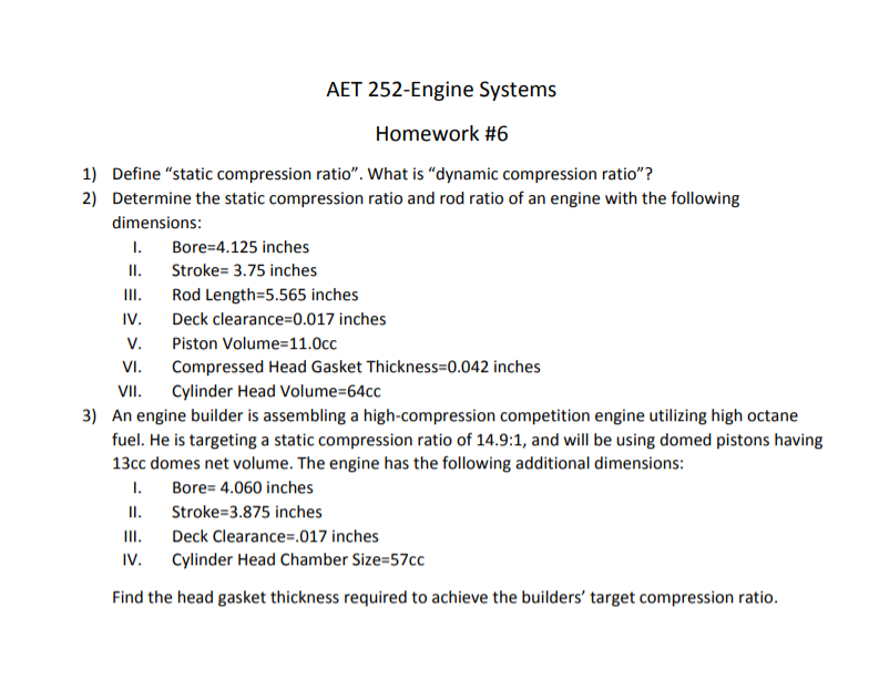 Solved AET 252-Engine Systems Homework #6 1) Define "static | Chegg.com