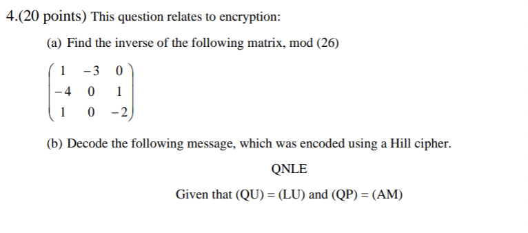 Solved (20 points) This question relates to encryption: (a) | Chegg.com