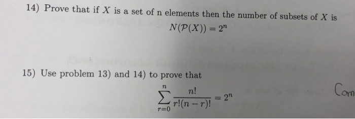 Solved 13 Prove that if X is a set of n elements then the | Chegg.com