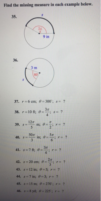 Solved Find the missing measure in each example below 35. 9 | Chegg.com