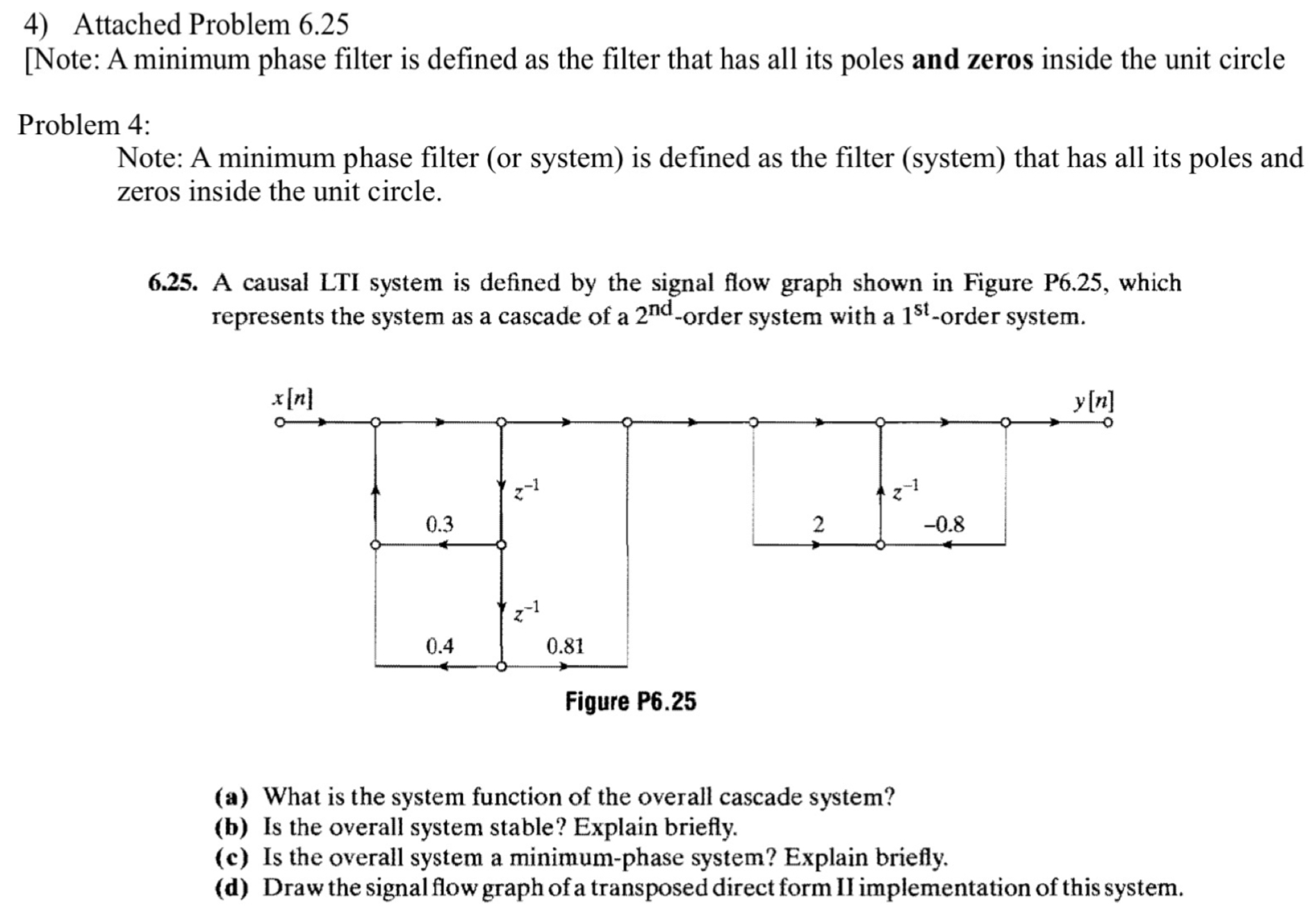 Solved 4) ﻿Attached Problem 6.25[Note: A minimum phase | Chegg.com