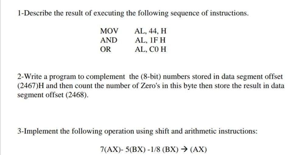 Solved 1-Describe the result of executing the following | Chegg.com