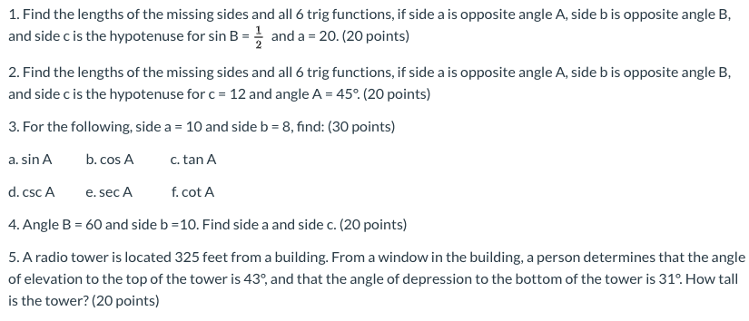 Solved 1. Find the lengths of the missing sides and all 6 | Chegg.com