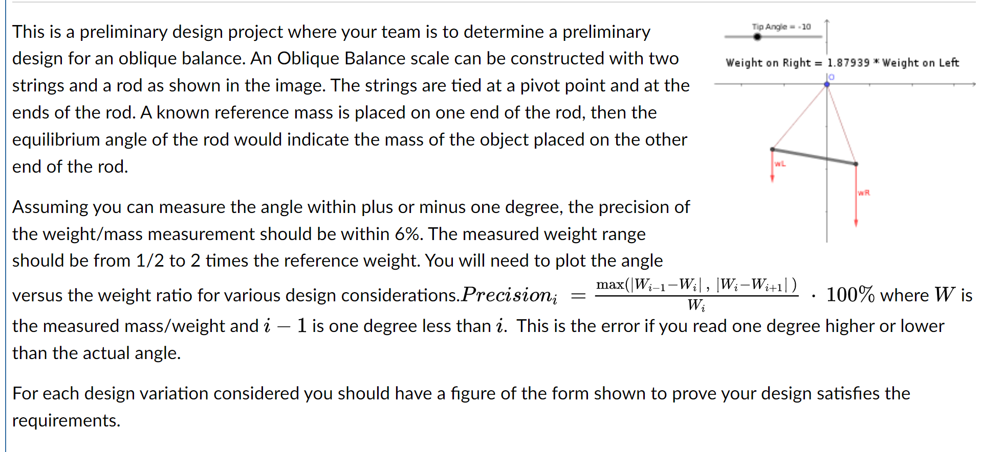 Solved Tip Angle 10 a Weight on Right = 1.87939 * Weight on | Chegg.com
