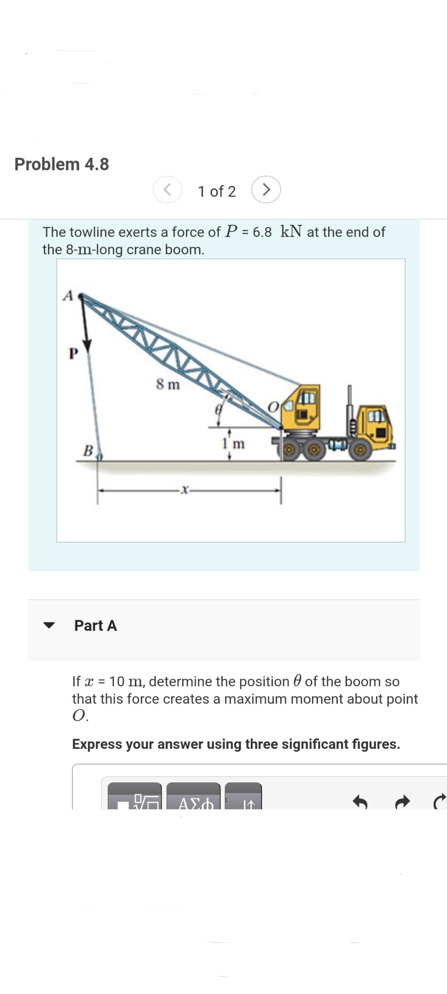 Solved The towline exerts a force of P=6.8kN at the end of | Chegg.com