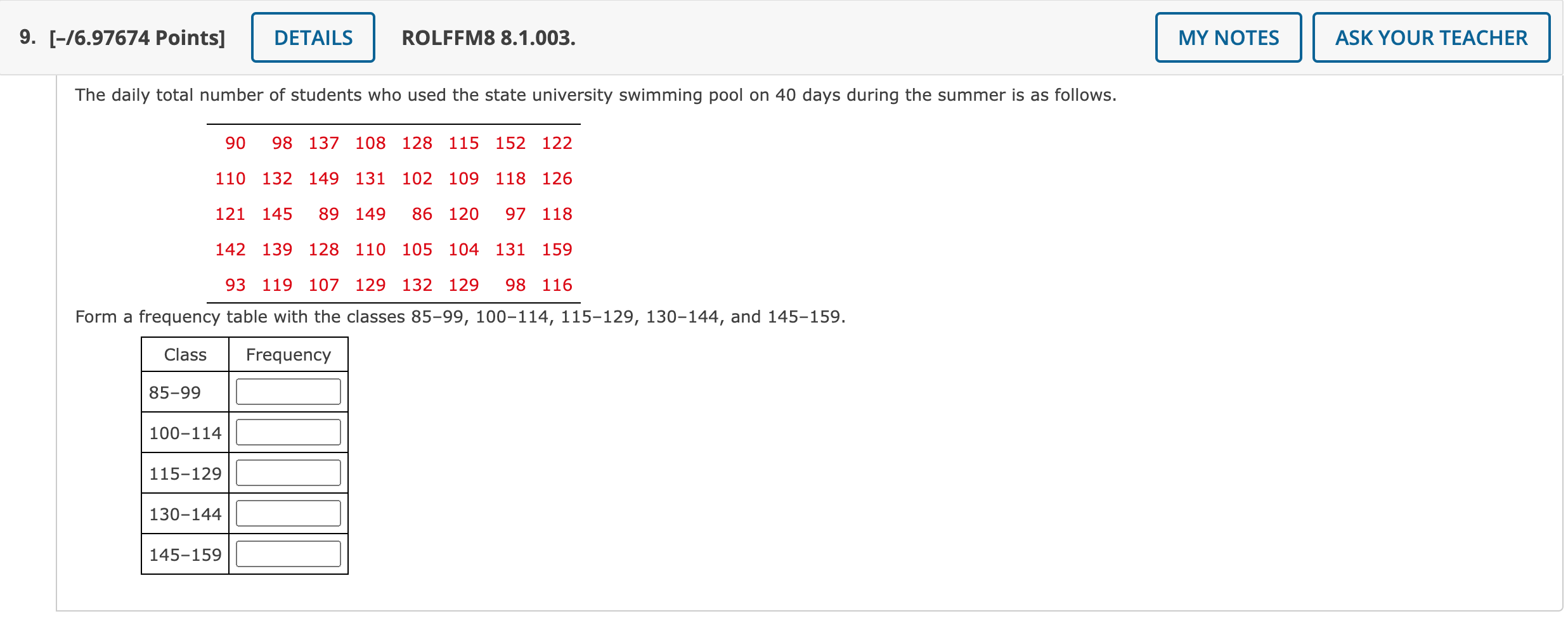 Solved 9. [-76.97674 Points] DETAILS ROLFFM8 8.1.003. MY | Chegg.com