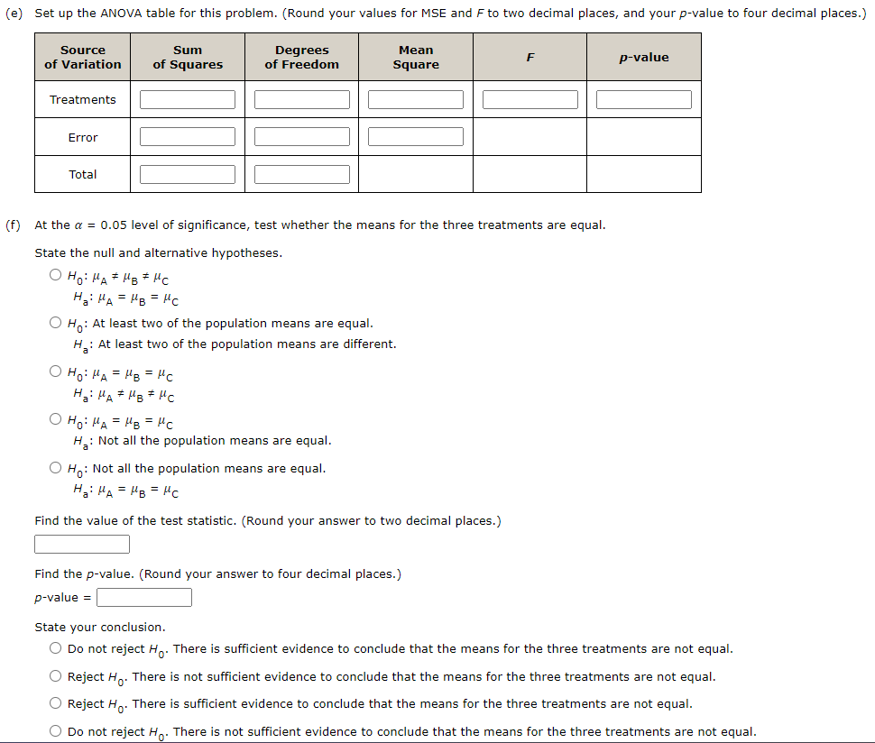 Solved The following data are from a completely randomized | Chegg.com Solved The following data are from a completely randomized | Chegg.com