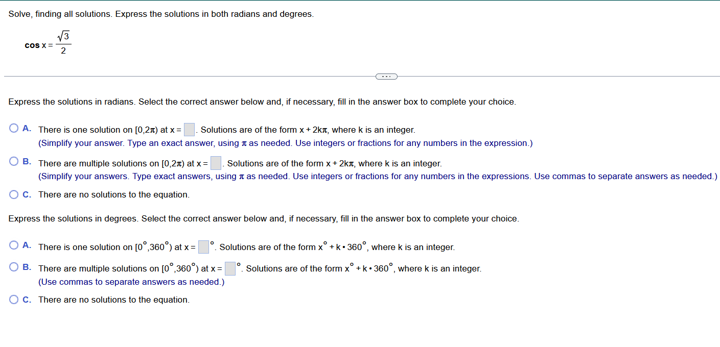 Solved Solve, finding all solutions. Express the solutions | Chegg.com