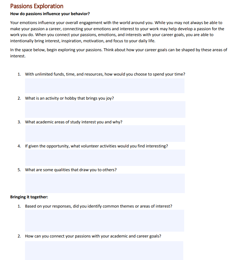 Solved Passions Exploration How do passions influence your | Chegg.com
