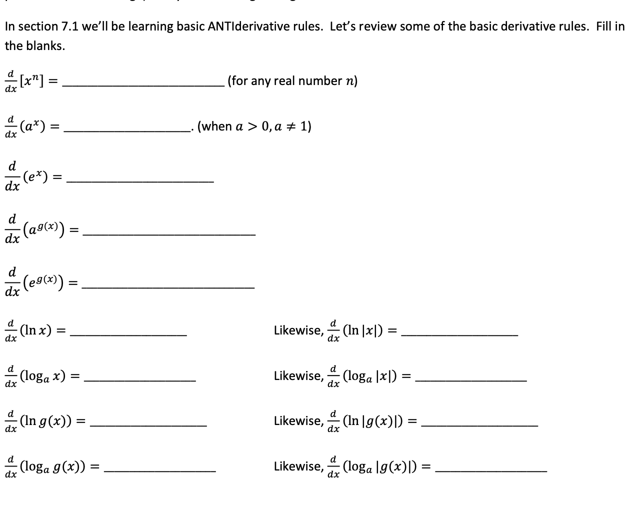 Solved In section 7.1 we'll be learning basic ANTIderivative | Chegg.com