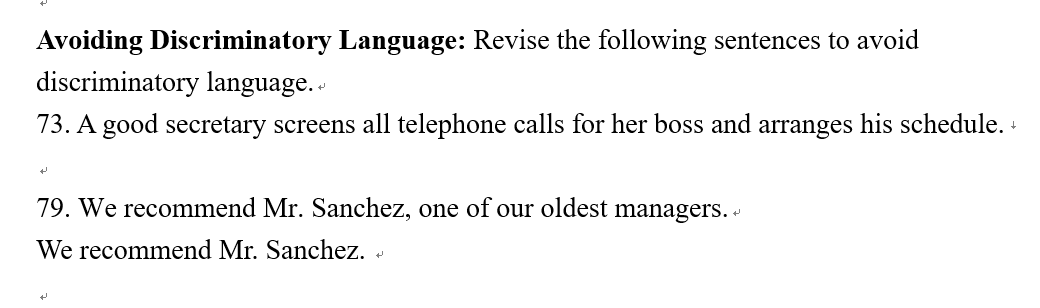 Solved Avoiding Discriminatory Language: Revise the | Chegg.com