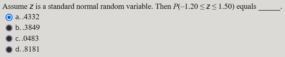 Solved Assume z is a standard normal random variable. Then | Chegg.com