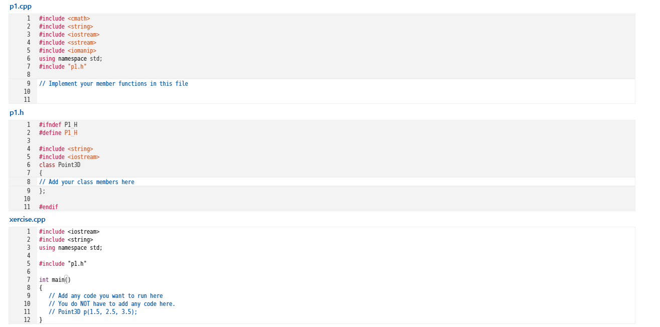 Solved Implement the class Point3D. Put the class definition | Chegg.com