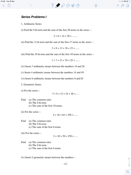 Solved Series Problems l 1. Arithmetic Series (i) Find the 9 | Chegg.com