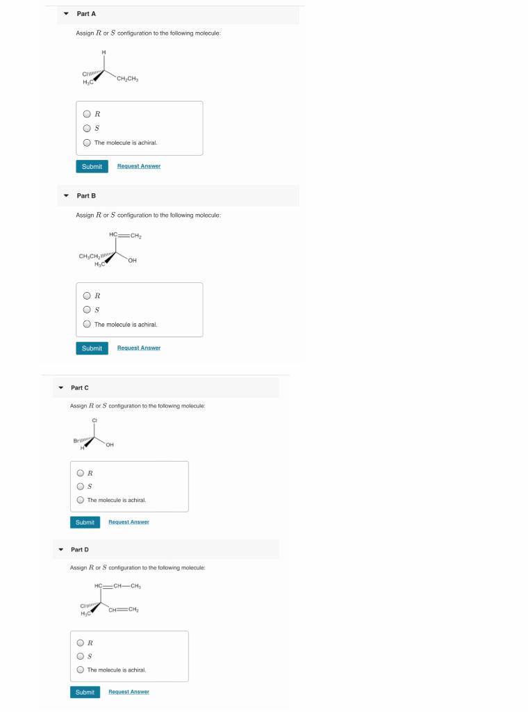 Solved Part A Assign R or S configuration to the following | Chegg.com