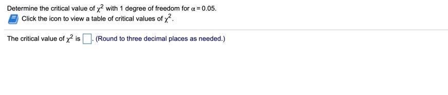 Solved Determine the critical value of x2 with 1 degree of | Chegg.com
