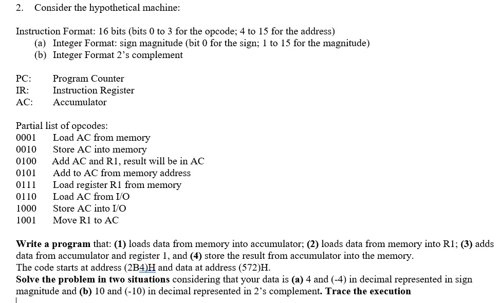 Solved 2. Consider the hypothetical machine: Instruction | Chegg.com