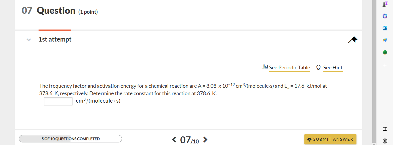 Solved The Frequency Factor And Activation Energy For A