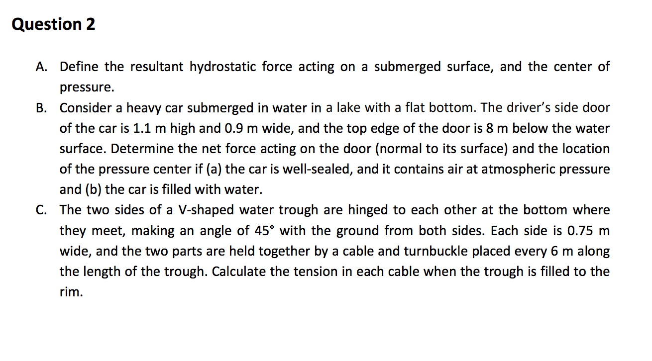 Solved Question 2 A. Define the resultant hydrostatic force | Chegg.com