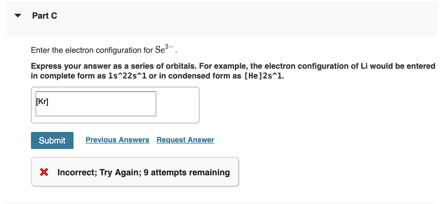 Solved Enter the electron configuration for Sr2+. Express | Chegg.com