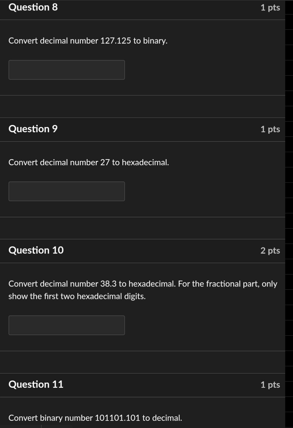 Solved Convert decimal number 127.125 to binary. Question 9 | Chegg.com