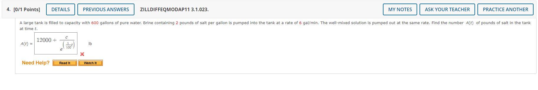 Solved [0/1 Points ] ZILLDIFFEQMODAP11 3.1.023. at time t. | Chegg.com