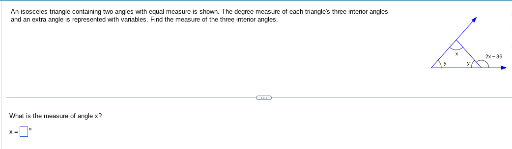 Solved An isosceles triangle containing two angles with | Chegg.com