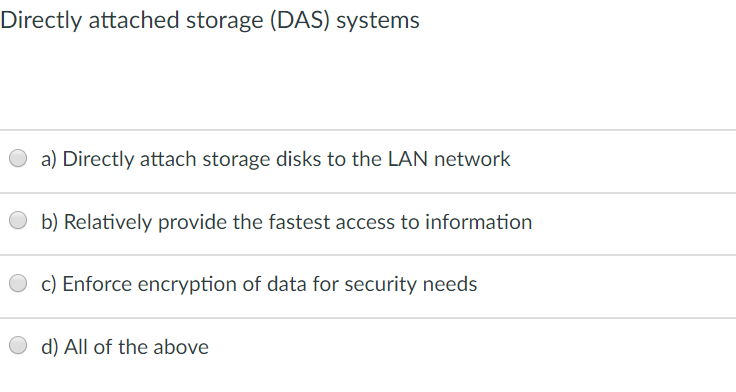 Solved Directly attached storage (DAS) systems a) Directly | Chegg.com