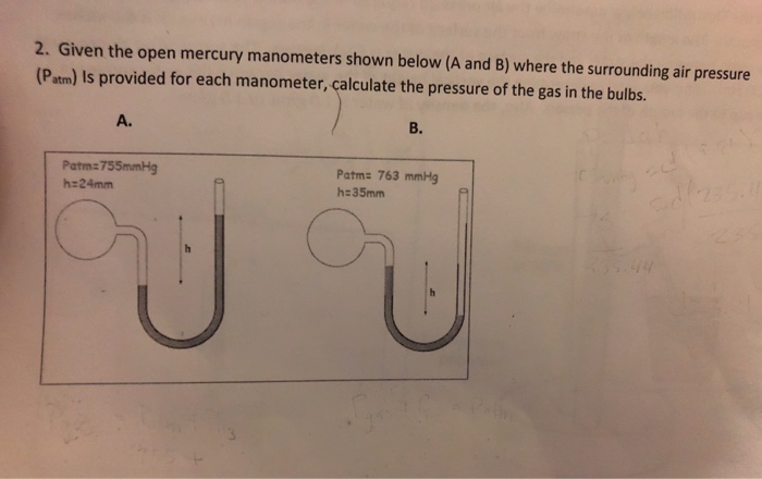 Solved 2. Given the open mercury manometers shown below (A | Chegg.com