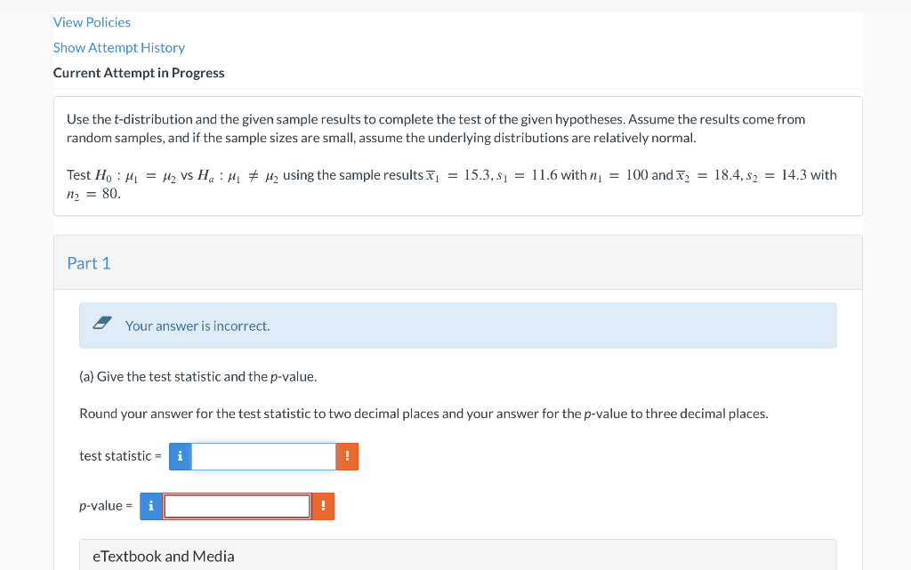 Solved Use the t-distribution and the given sample results | Chegg.com