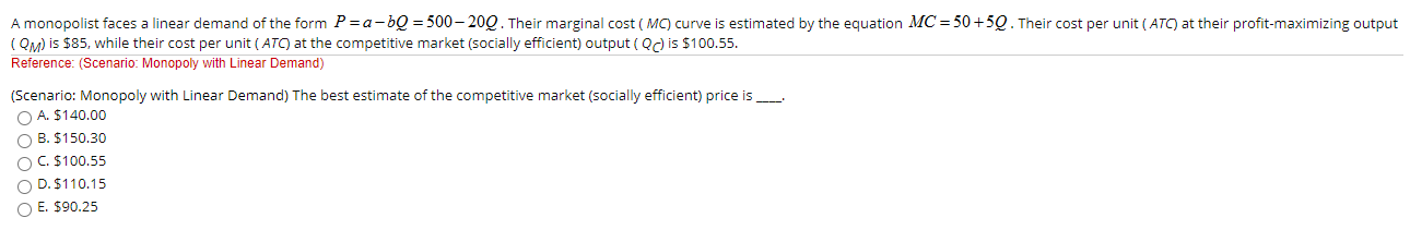 Solved A monopolist faces a linear demand of the form | Chegg.com