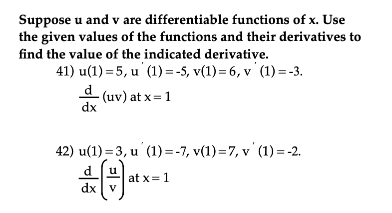 Solved Suppose u and v are differentiable functions of x. | Chegg.com