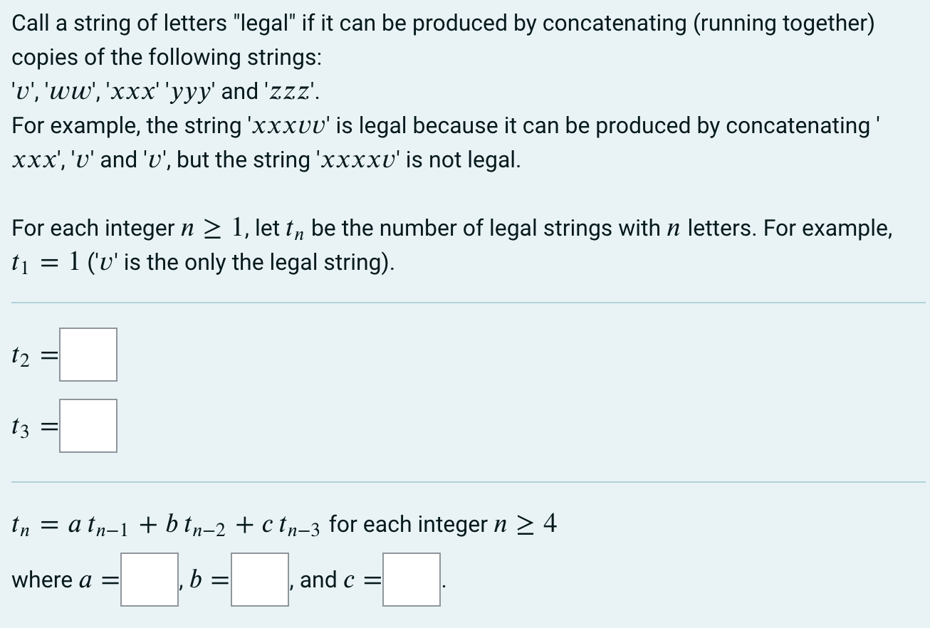 Solved Call a string of letters "legal" if it can be | Chegg.com