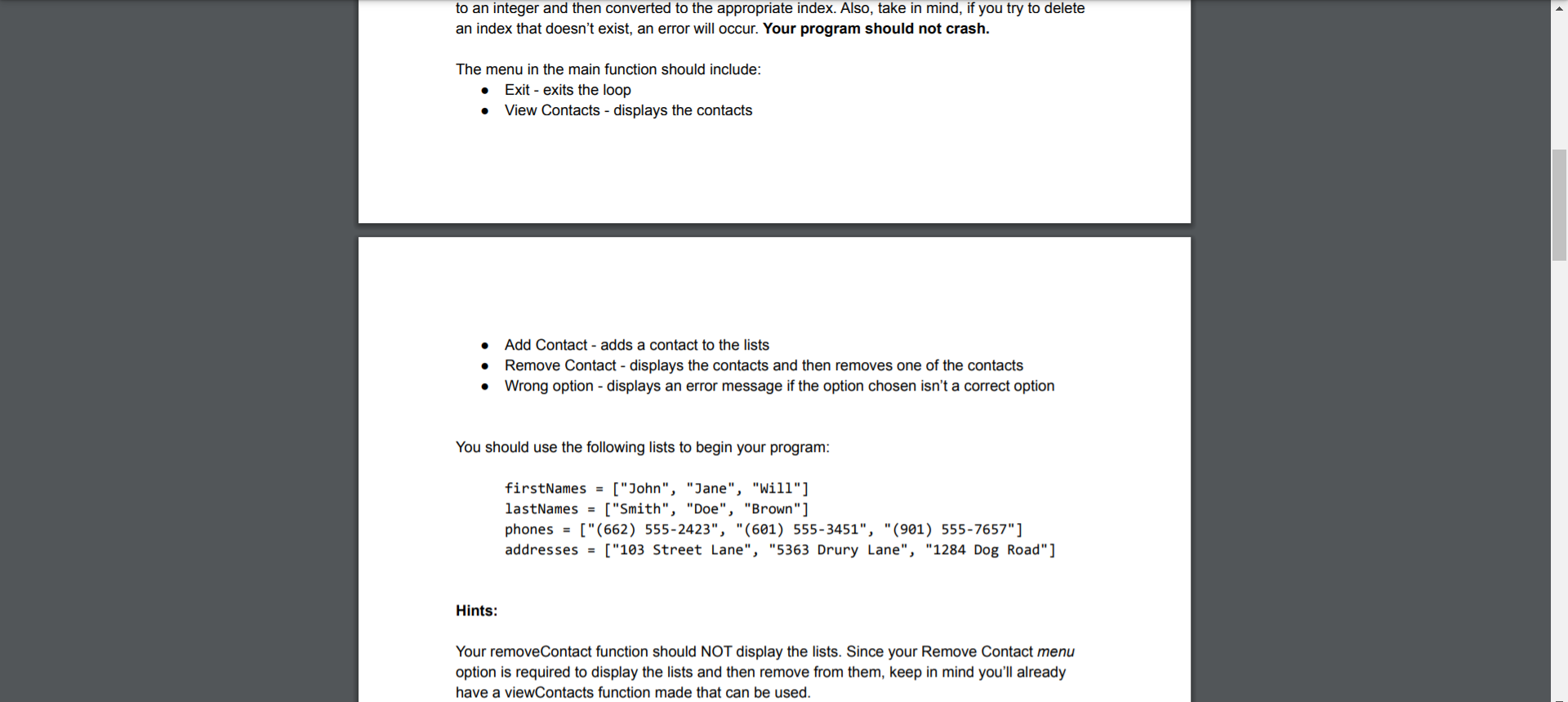 Solved Objectives: Practice using lists Continue working | Chegg.com