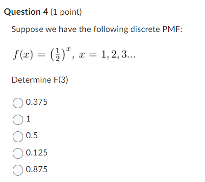 Solved Suppose we have the following discrete PMF: | Chegg.com