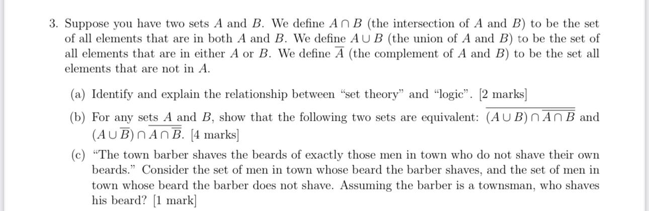 Solved 3. Suppose you have two sets A and B. We define A∩B | Chegg.com