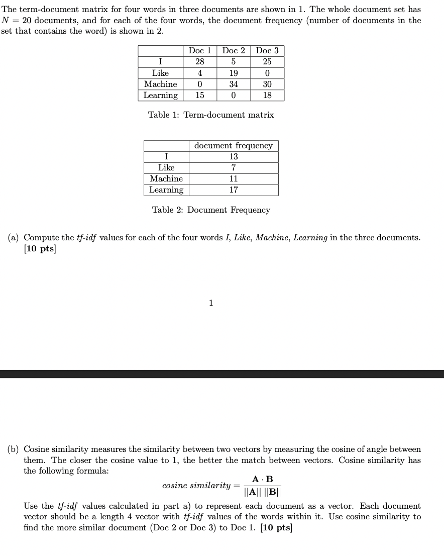Solved The term-document matrix for four words in three | Chegg.com